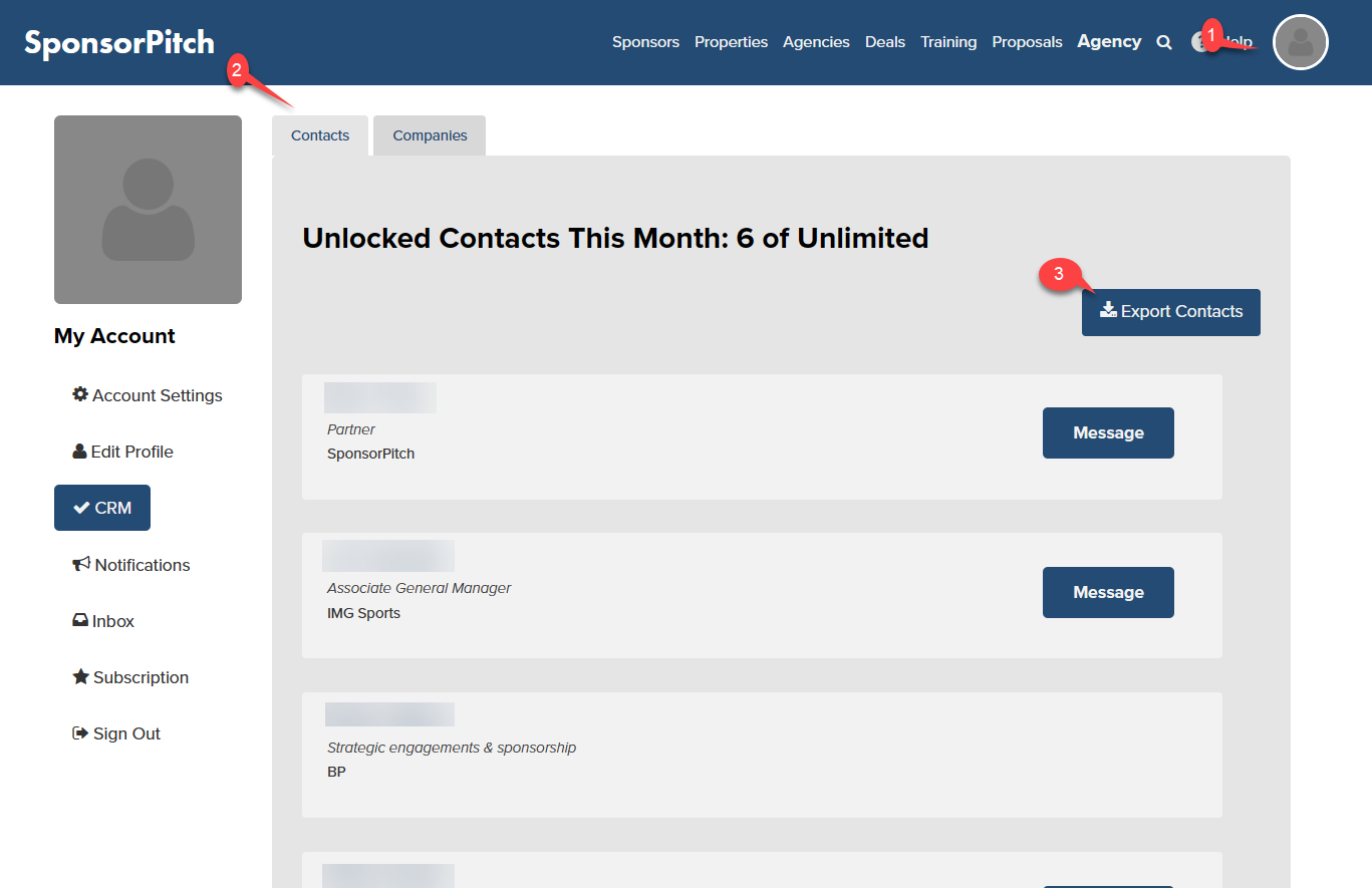 Exporting my contacts – SponsorPitch